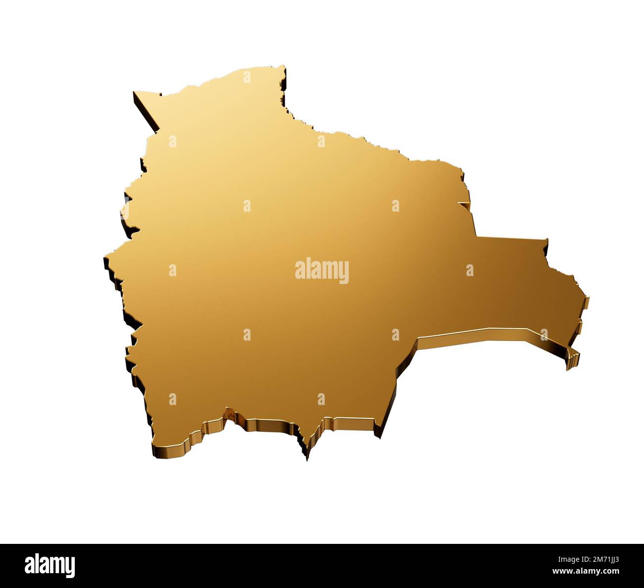 A 3D rendering of a luxurious golden Bolivia map isolated on a white ...