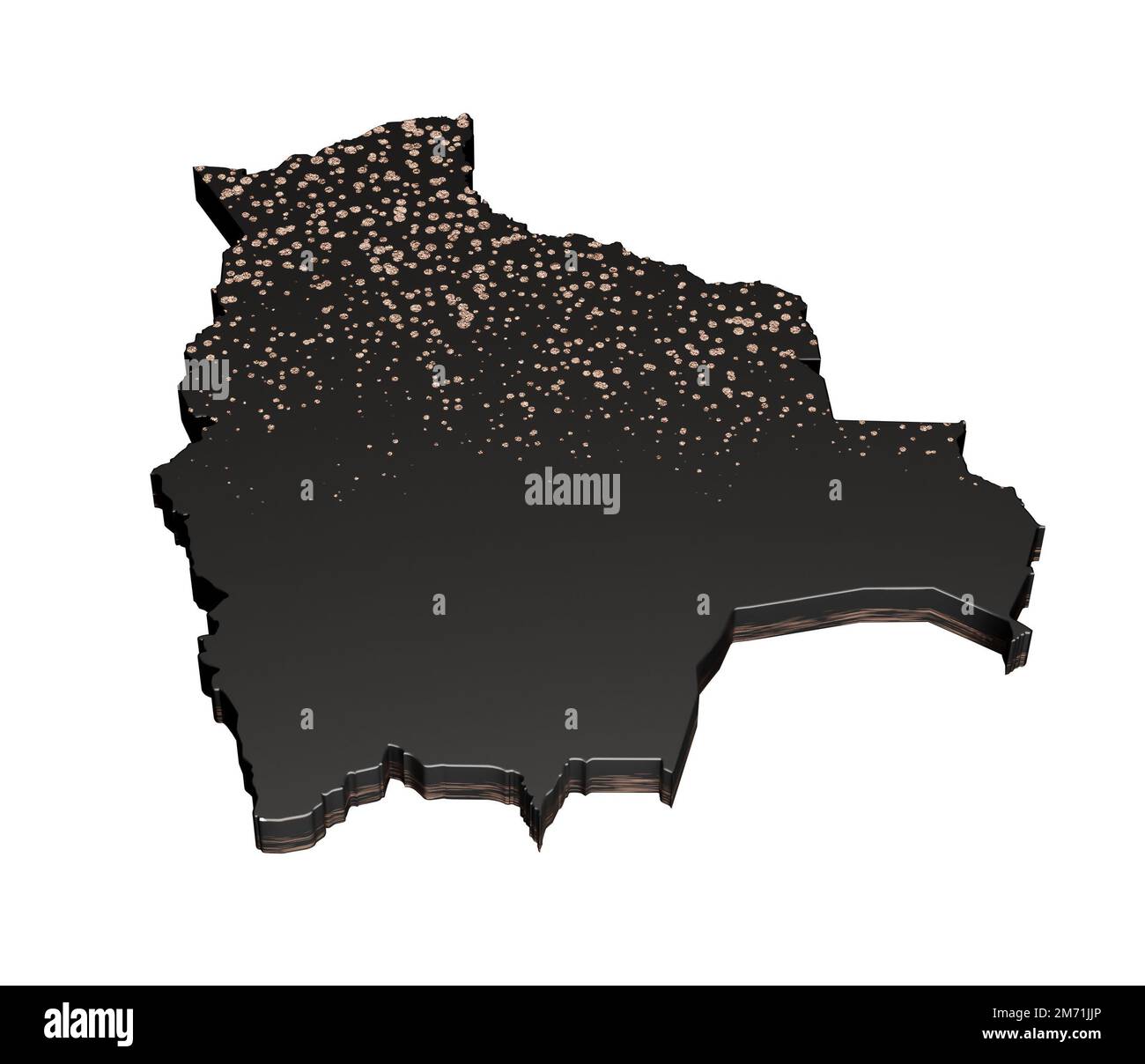 A 3D rendering of a luxurious black Bolivia map isolated on a white ...