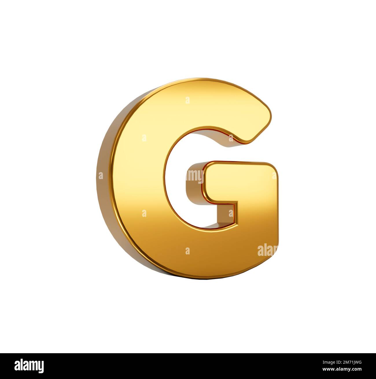 A 3D rendering of gold alphabet capital letter G isolated on white ...