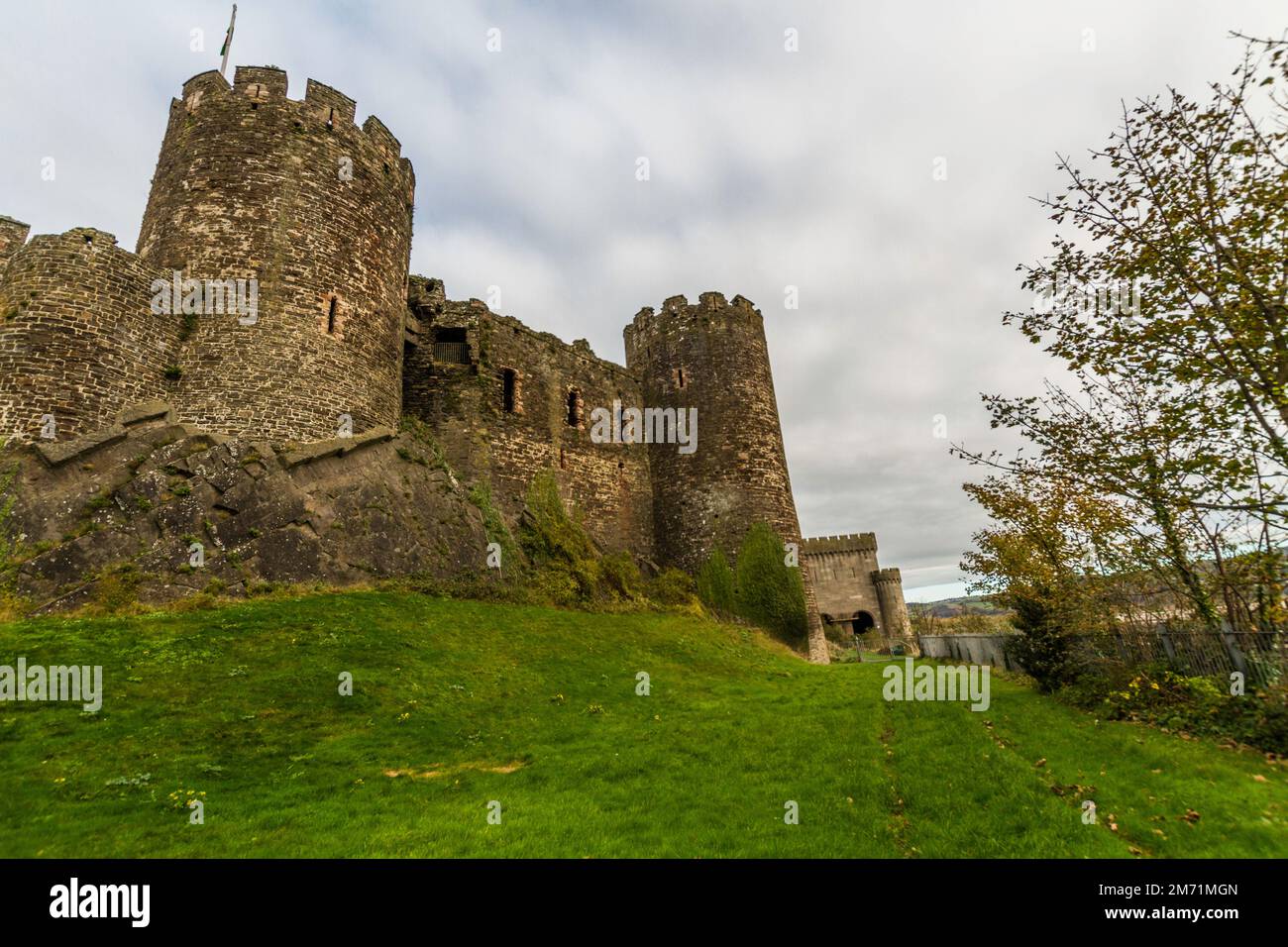 South side of Conwy with medieval town walls and castle. Part of the ...