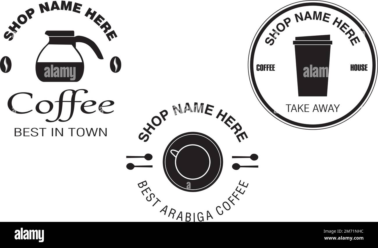 Coffee shop design labels in black on a white background Stock Vector ...