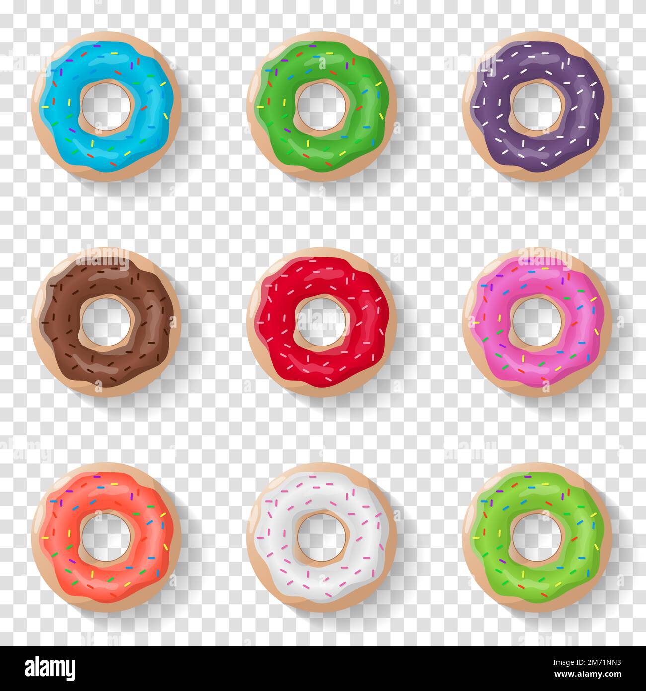 Donuts set isolated background in realistic style. Color glazed donuts ...