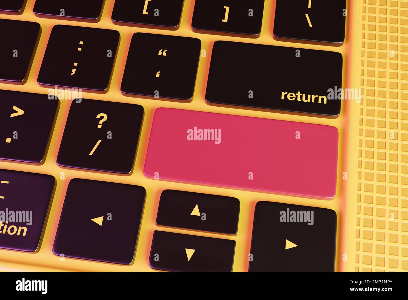 Yellow keyboard of a laptop with a red key as copy space. Illustration ...