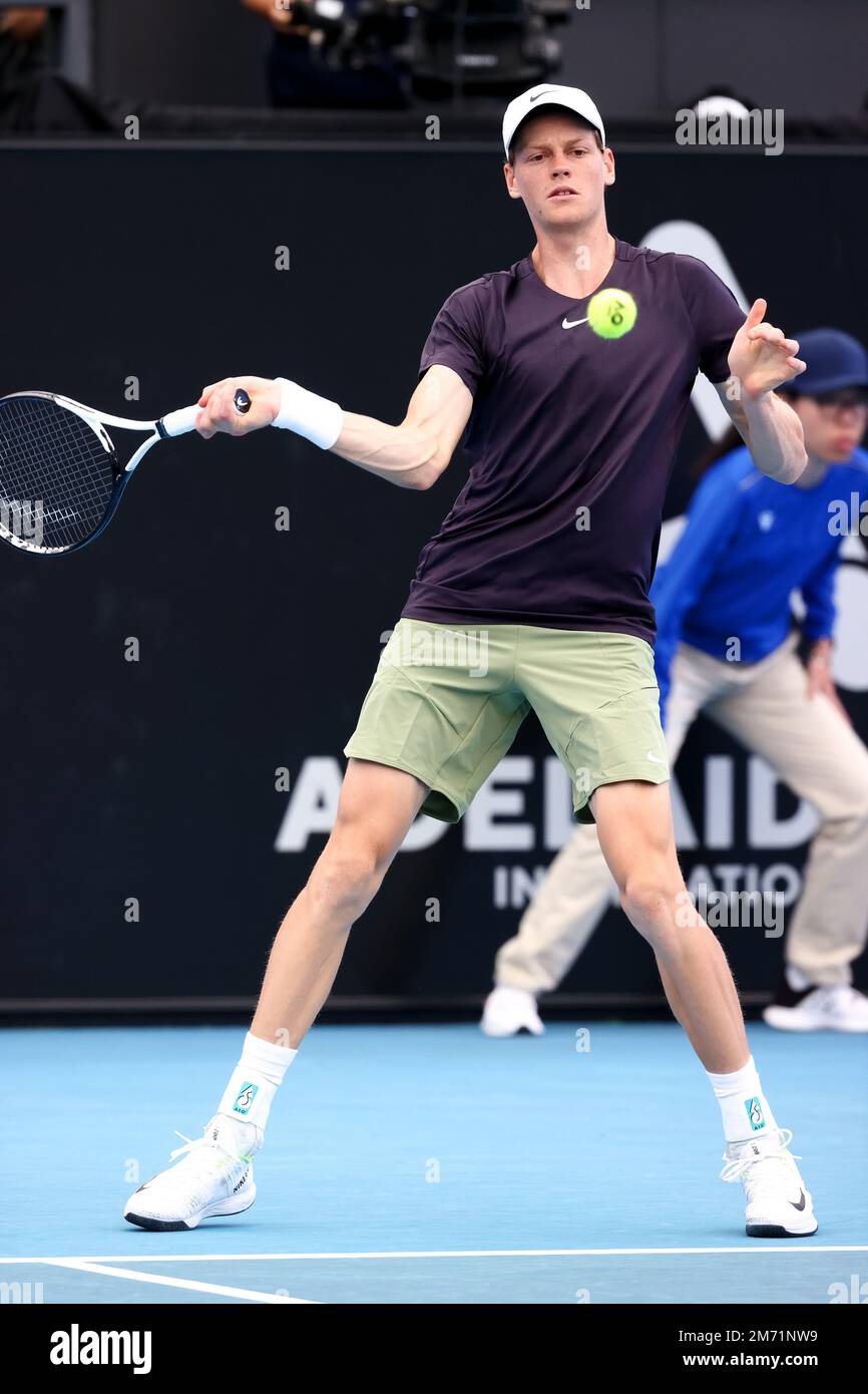 Adelaide, Australia, 6 January, 2023. Jannik Sinner of Italy plays a ...