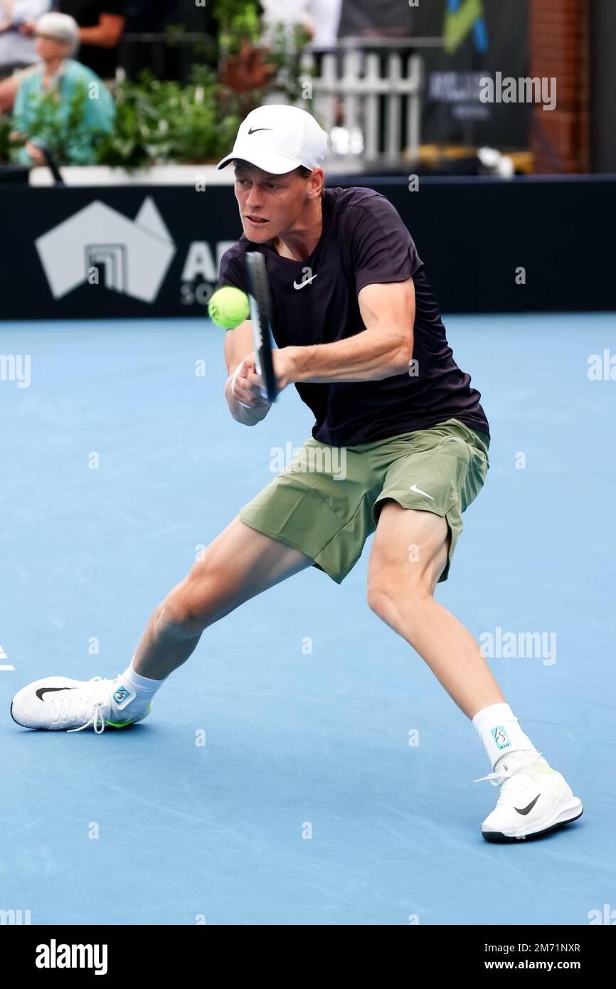Adelaide, Australia, 6 January, 2023. Jannik Sinner of Italy hits a ...