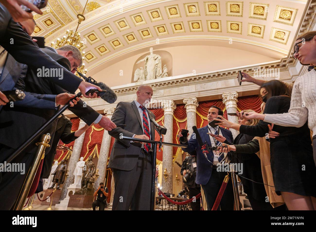 U.S. Representative Chip Roy, R-TX., speaks with members of the media ...