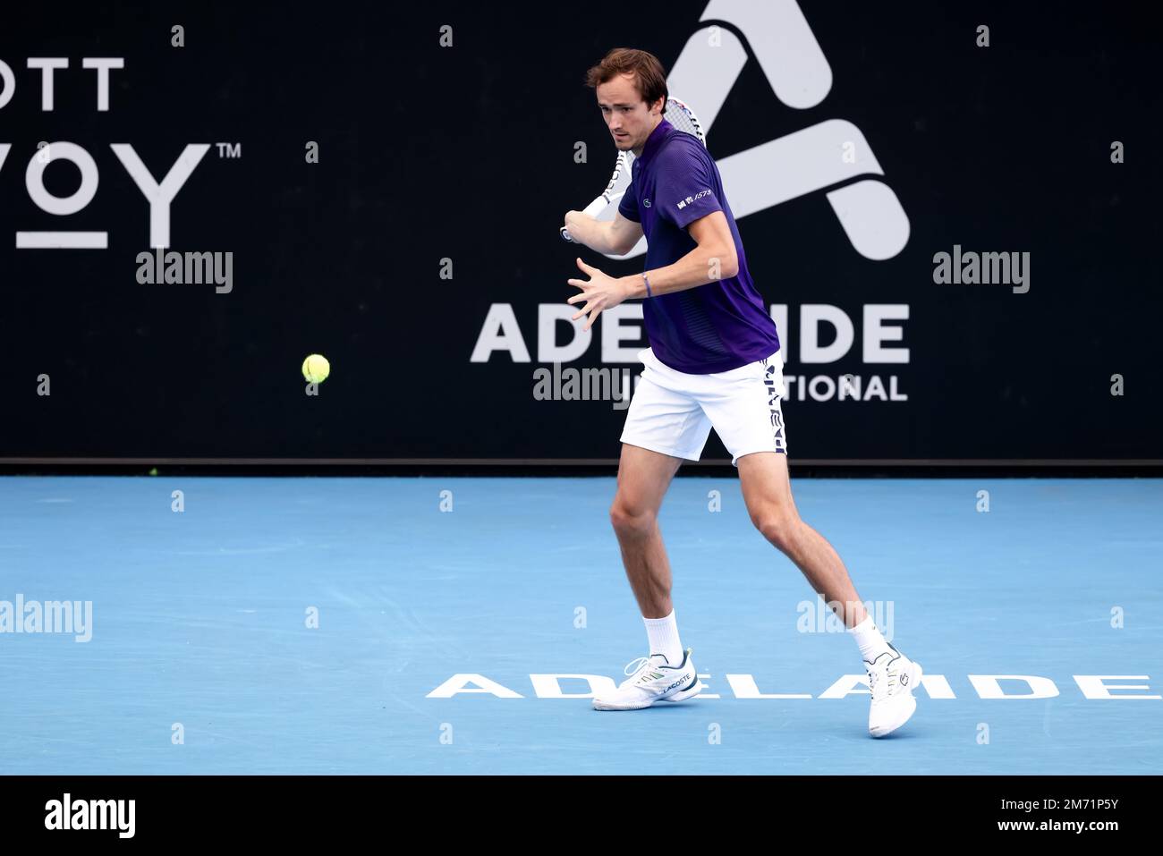 Adelaide, Australia, 6 January, 2023. Daniil Medvedev plays a forehand ...