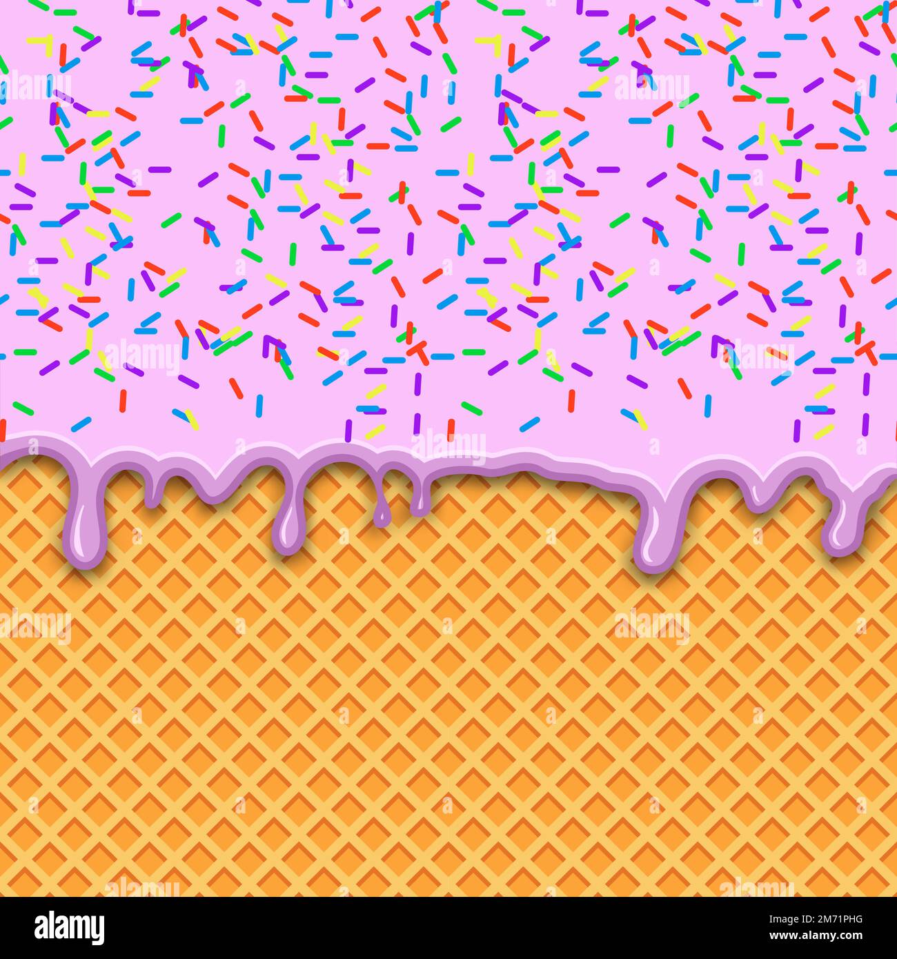 Pink Strawberry Ice Cream Melted On Waffle Background Pink Ice Cream