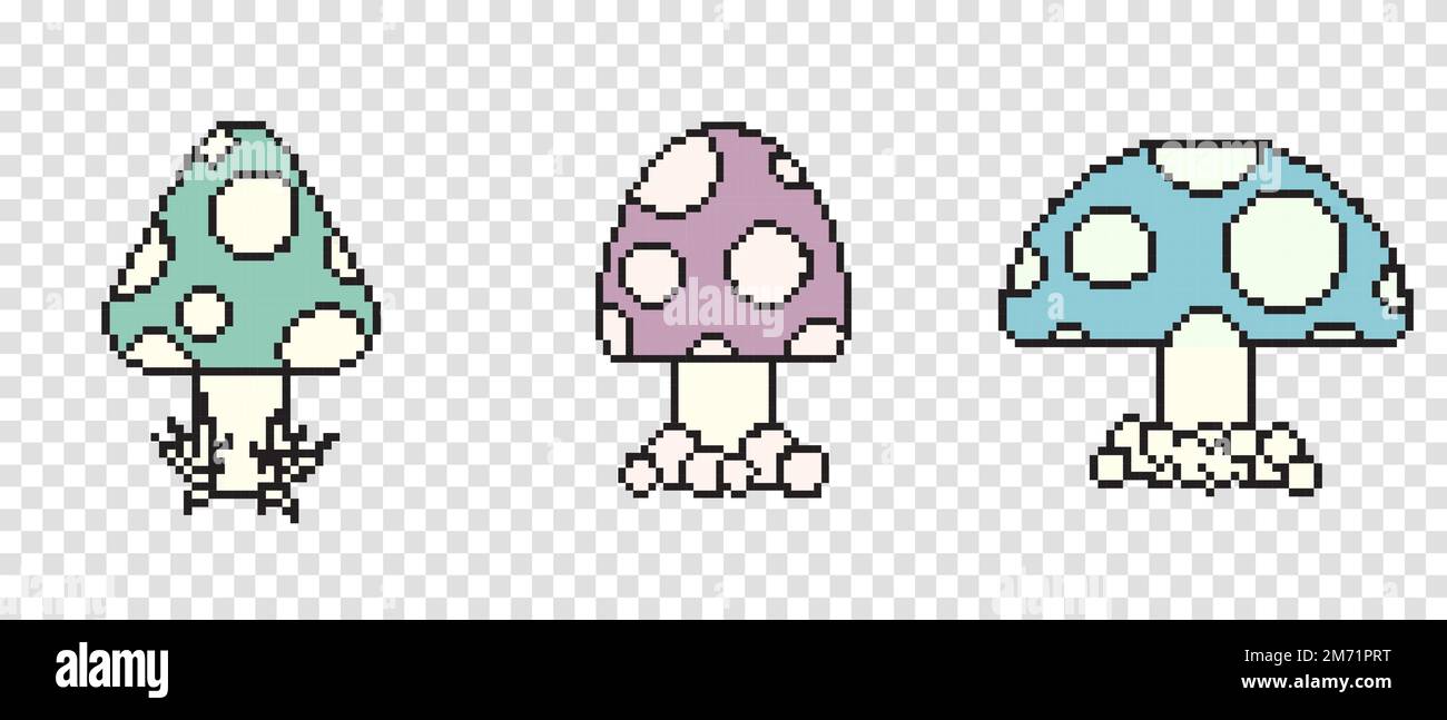 Pixel art mushrooms cartoon retro game style. Pixel art, digital ...