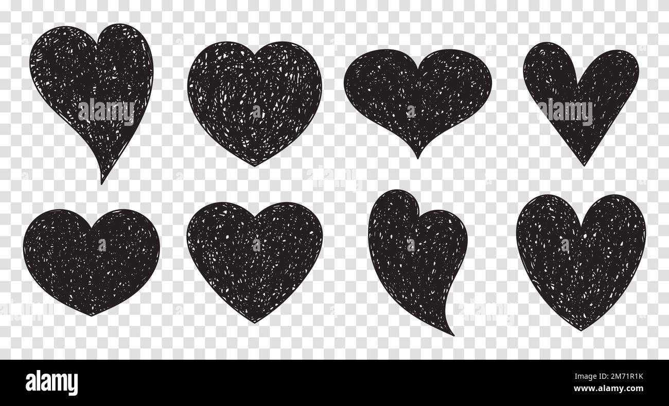 Set of doodle heart shaped symbols. Collection of different hand drawn ...
