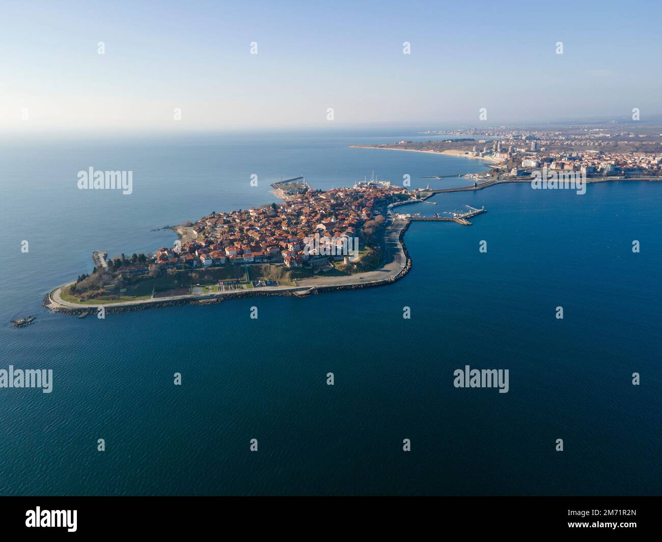 Amazing Aerial Sunrise view town of Nessebar, Burgas Region, Bulgaria ...