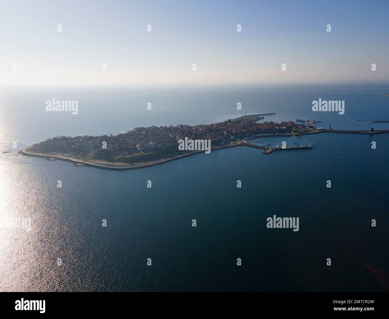 Amazing Aerial Sunrise view town of Nessebar, Burgas Region, Bulgaria ...