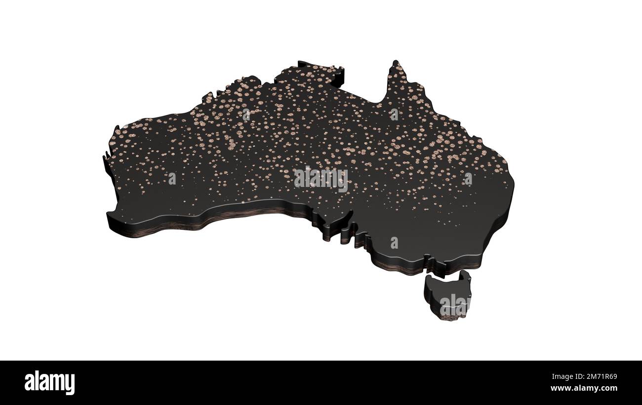 A 3D rendering of a luxurious black Australia map isolated on a white ...