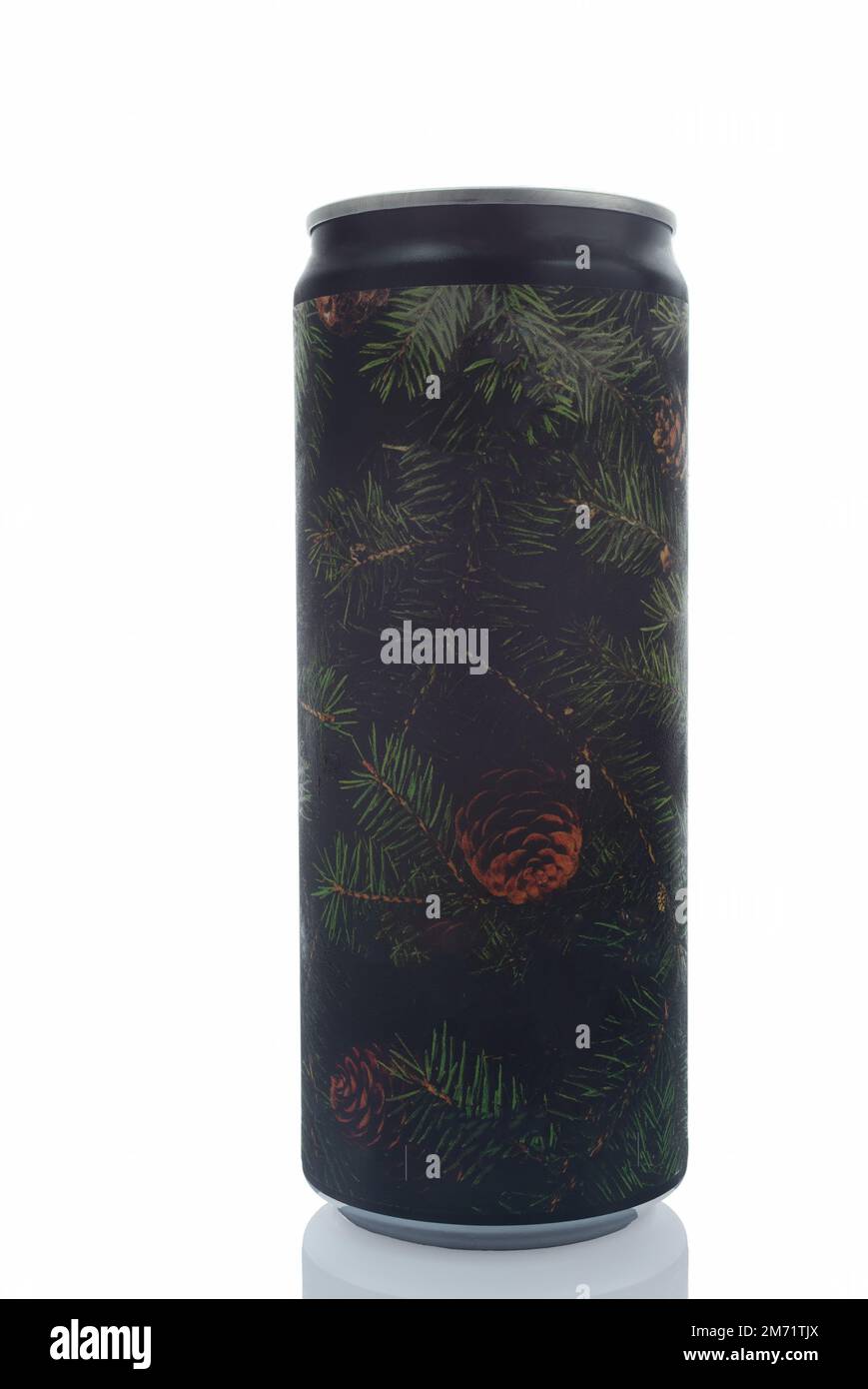 patterned beer can isolated on white background Stock Photo - Alamy