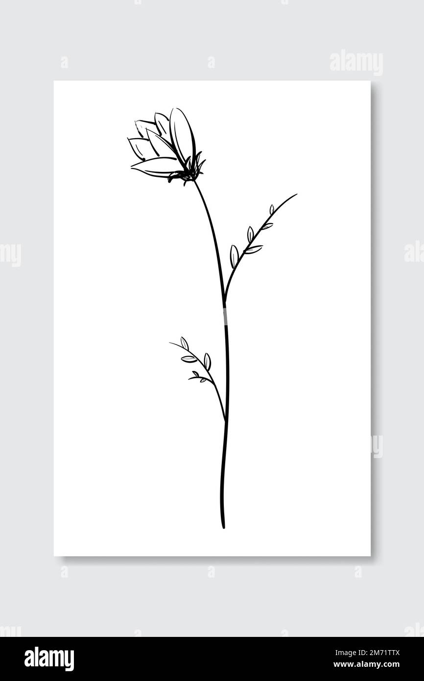 Botanical drawing. Minimal plant logo, leaf and blooming flower ...