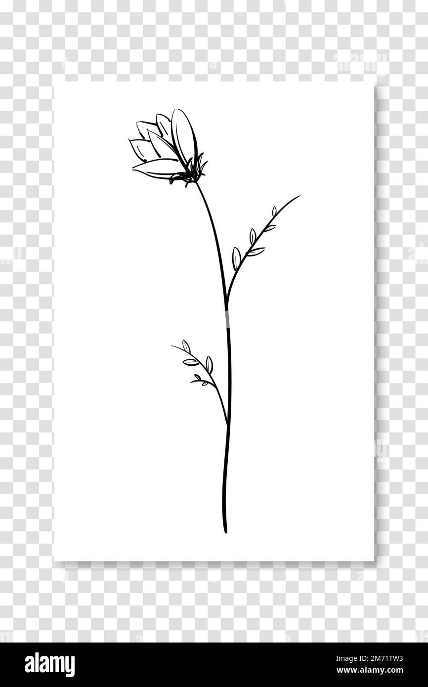 Botanical drawing. Minimal plant logo, leaf and blooming flower ...