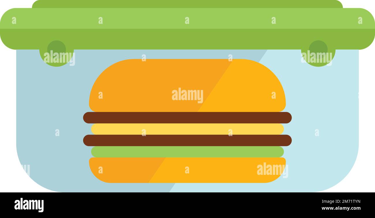 Plastic lunch box icon flat vector. Healthy meal. Snack bag isolated ...