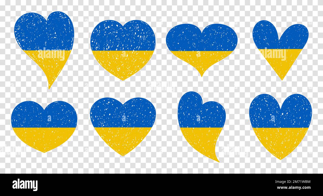 Set of Ukraine flag icon in the shape of hearts. Save Ukraine concept ...
