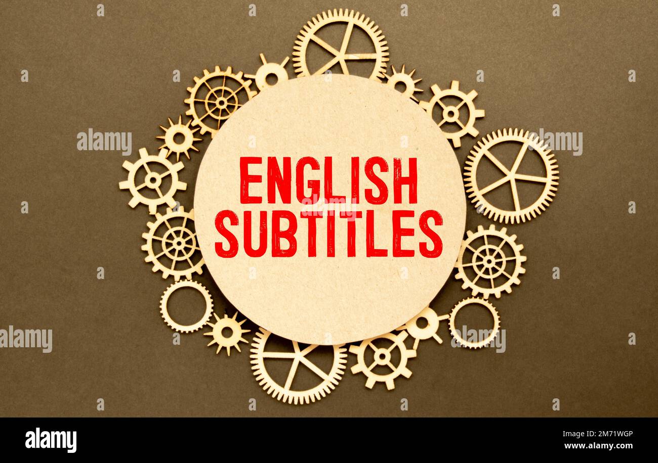 English Subtitles note on desk with related icon. Entertainment concept ...