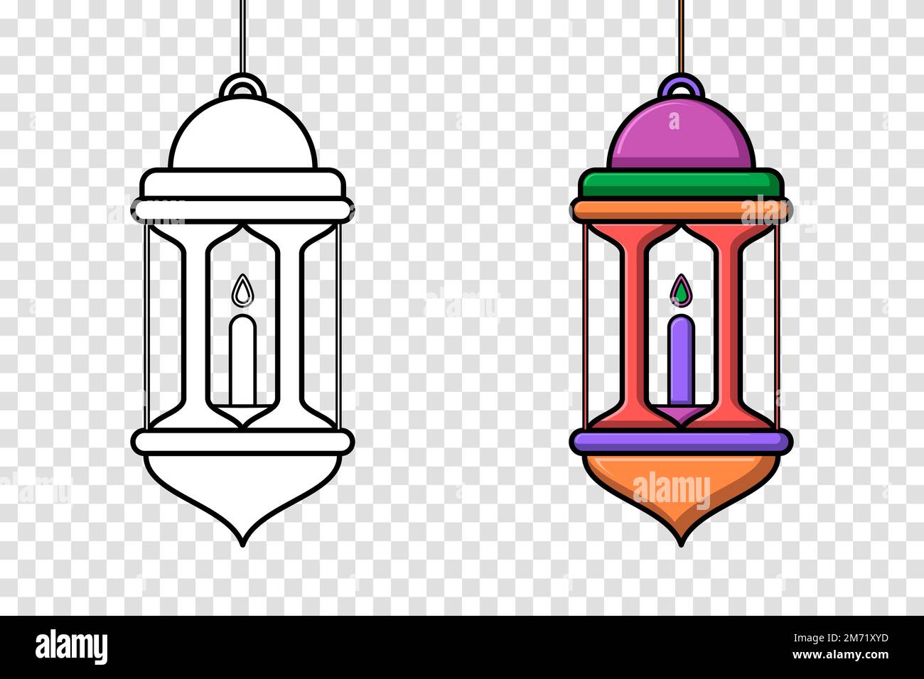 Cute lantern line and color. Vector illustration for coloring book ...