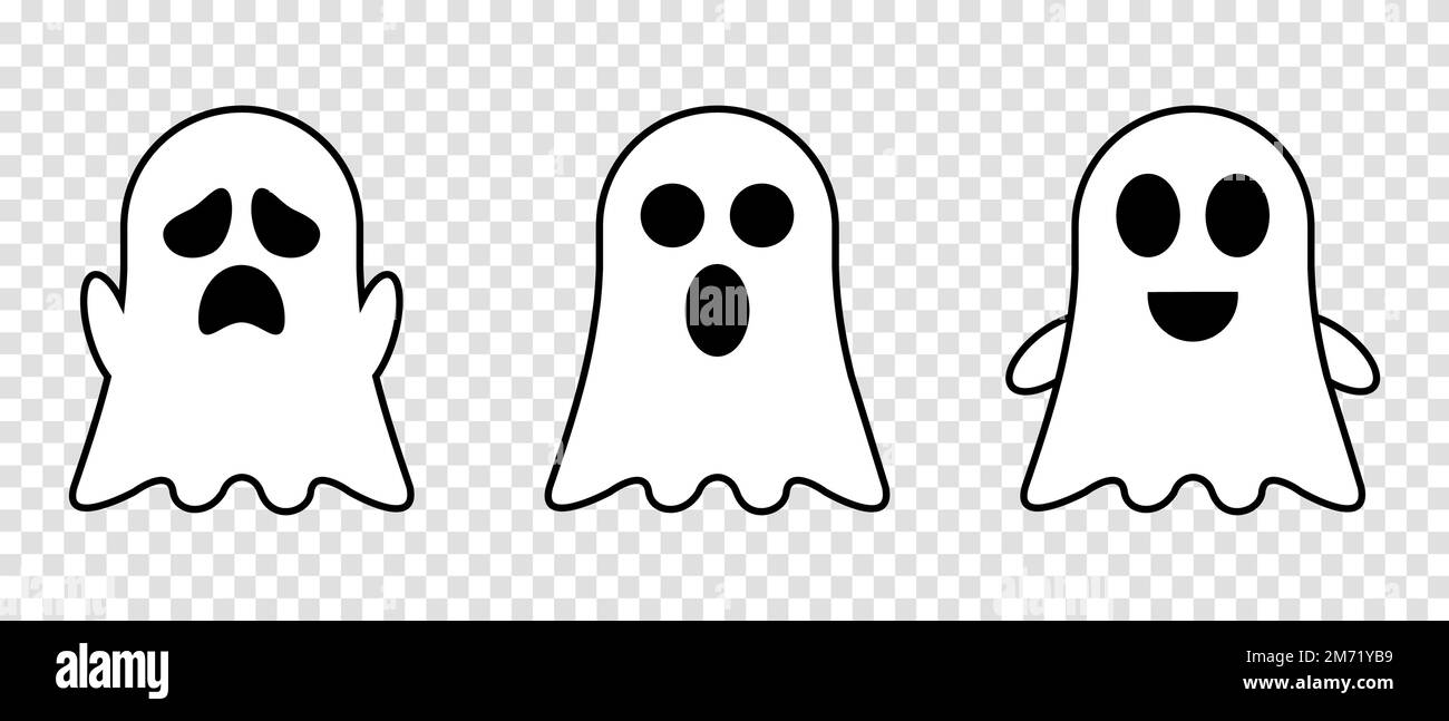 Cute ghosts outline doodle cartoon illustration. Ghosts coloring book ...