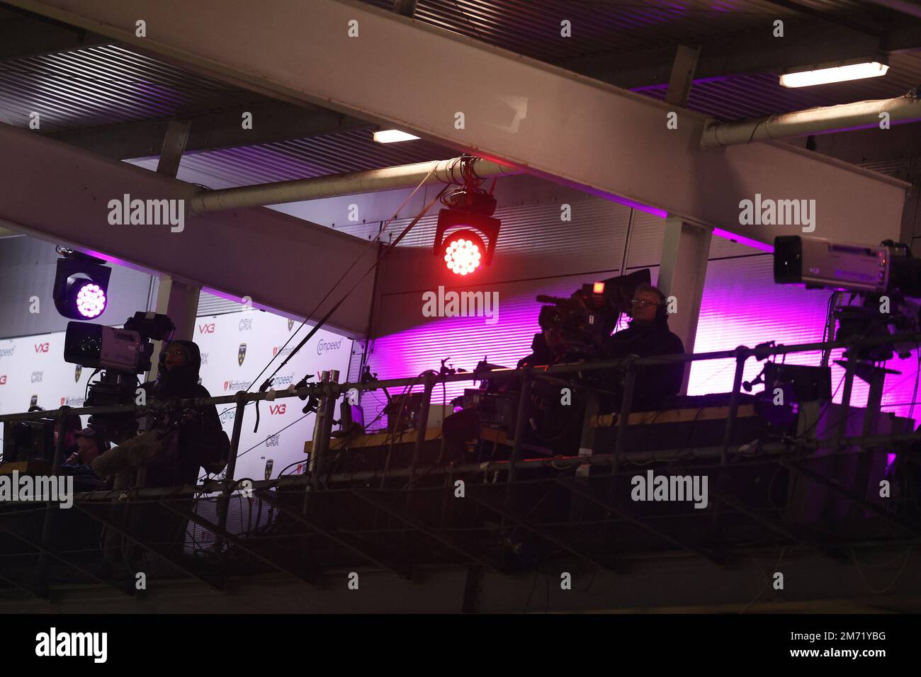 A general view of the television camera gantry. BKT United Rugby ...