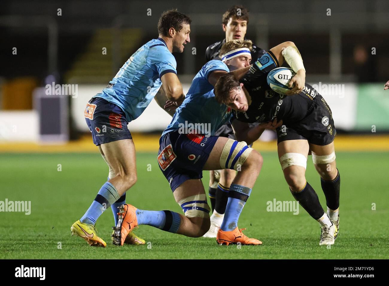 Newport, UK. 06th Jan, 2023. Taine Basham of Dragons is tackled. BKT ...
