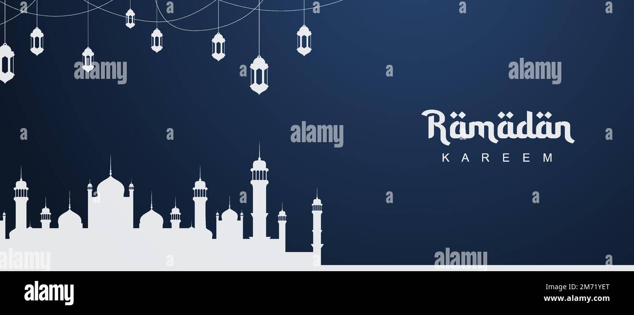 Religious ramadan banner with mosque and laterns. Ramadan kareem ...