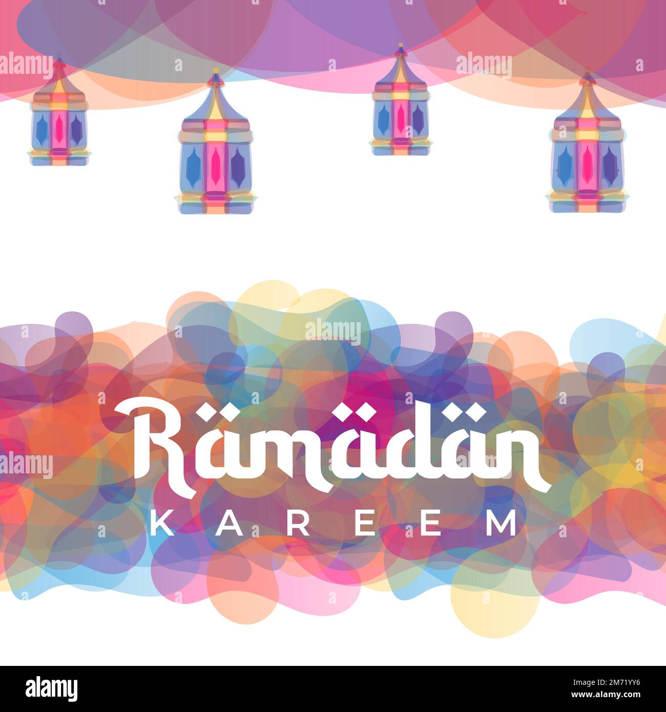 Ramadan greeting card or banner background. Hand drawn lanterns ...