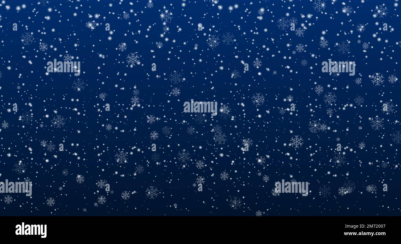 Vector heavy snowfall. Snowflakes in different shapes and forms. White ...
