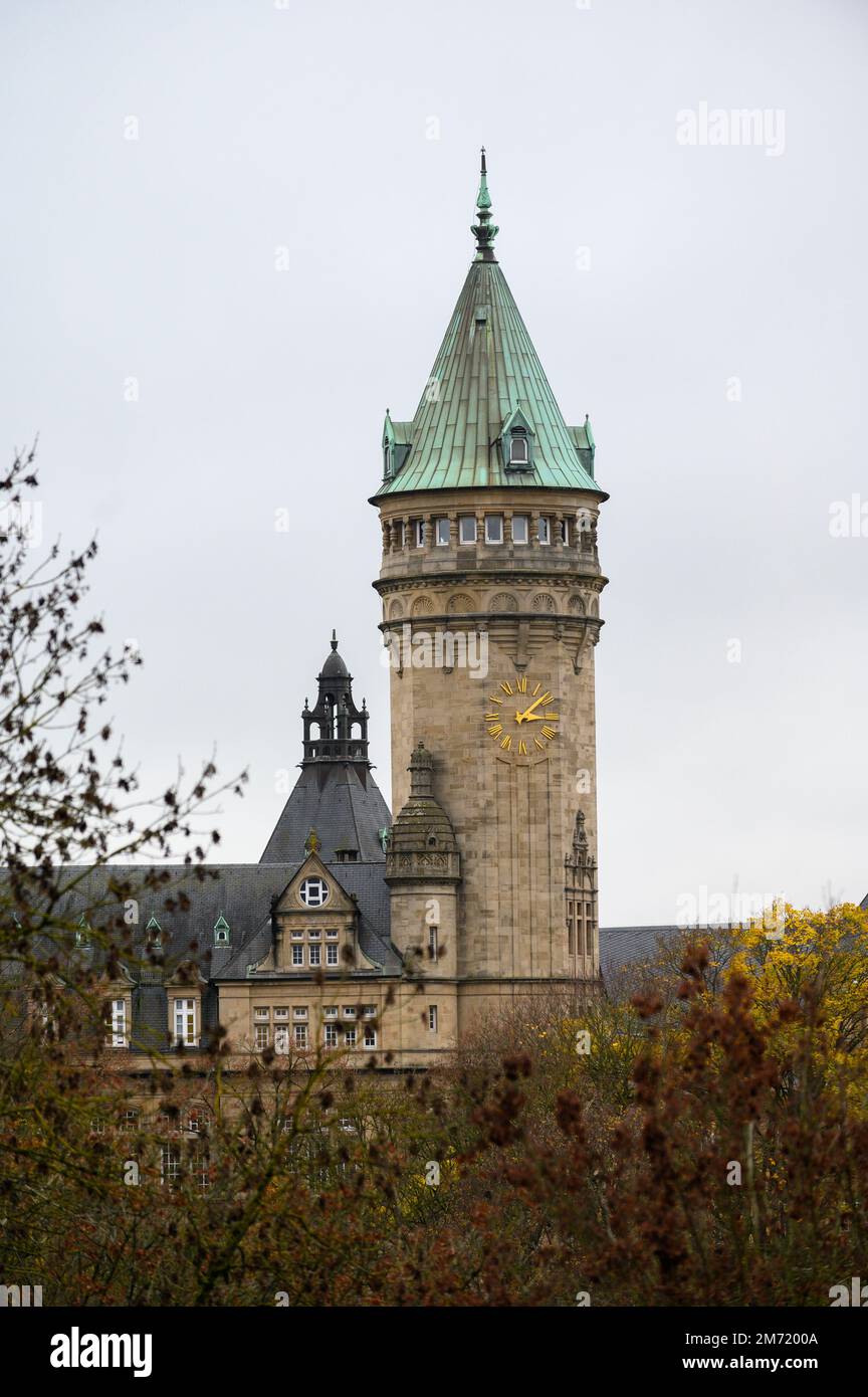 A view of the city of Luxembourg. The towering building is the State ...