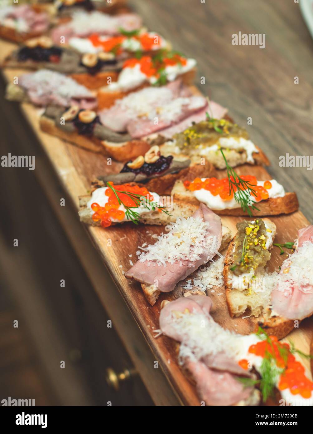 Catering table, beautifully decorated banquet table with variety of ...