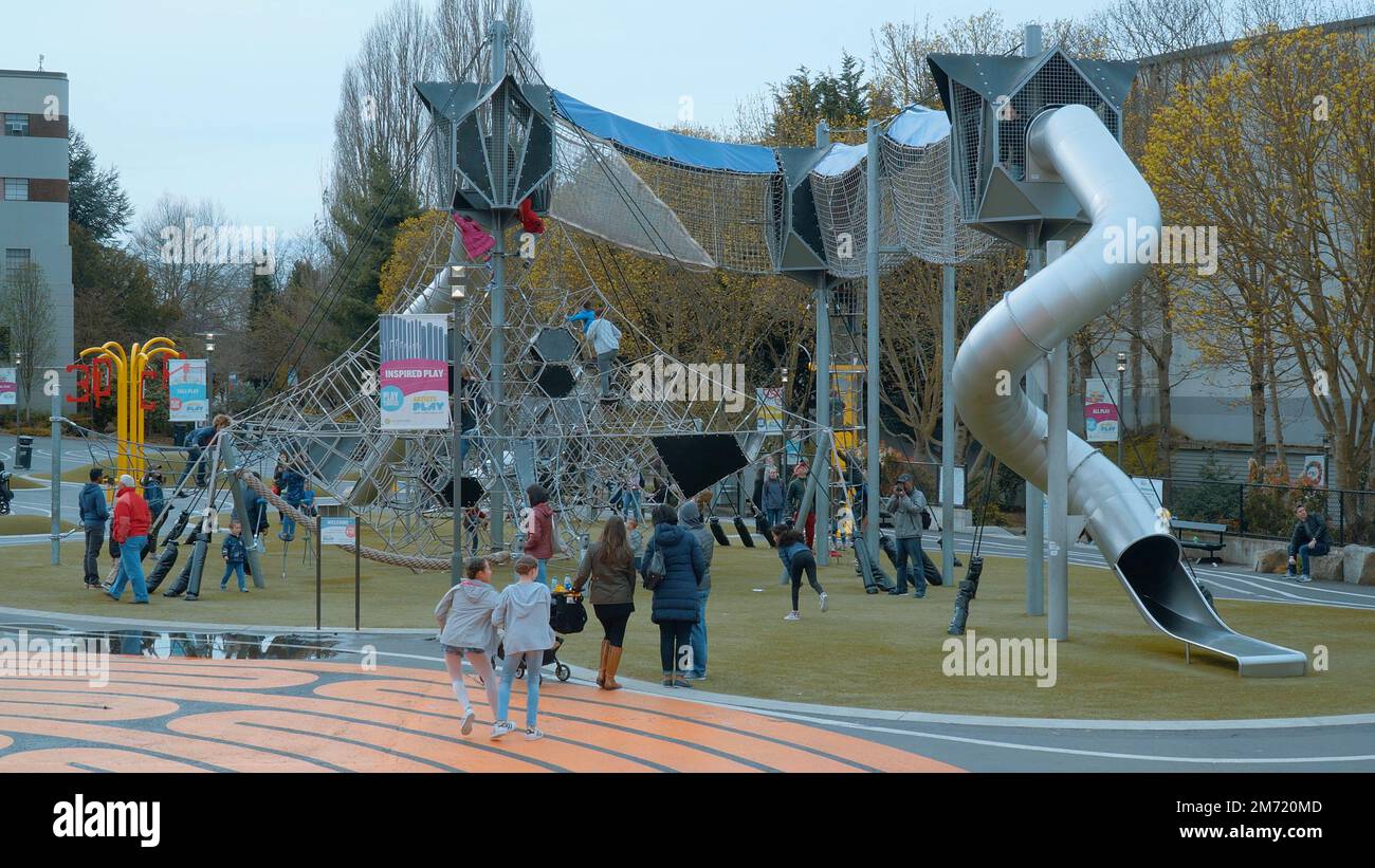 Modern kids playground at Seattle Center - SEATTLE, USA - APRIL 11 ...