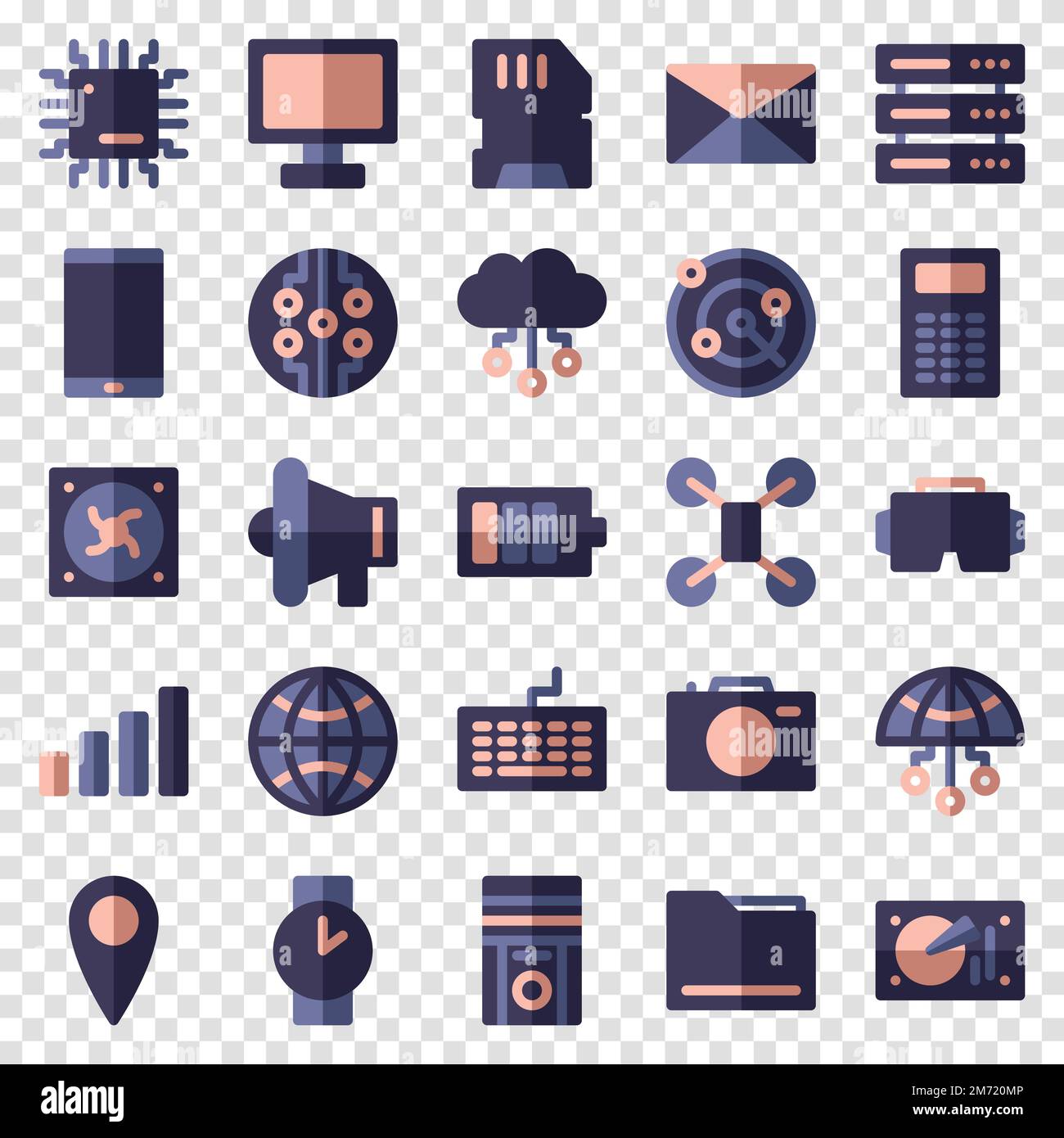 Set of 25 device and technology web icons in flat style. Industry 4.0 ...