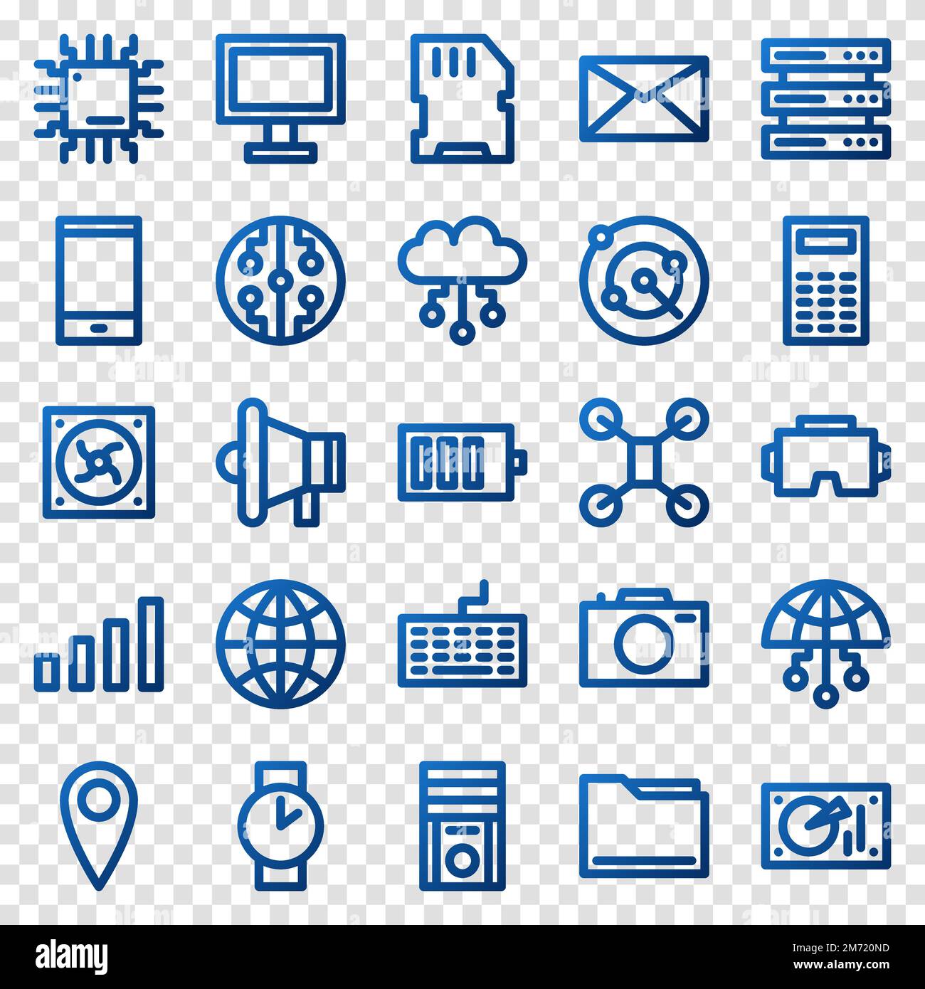 Set of 25 device and technology web icons in gradient style. Industry 4 ...