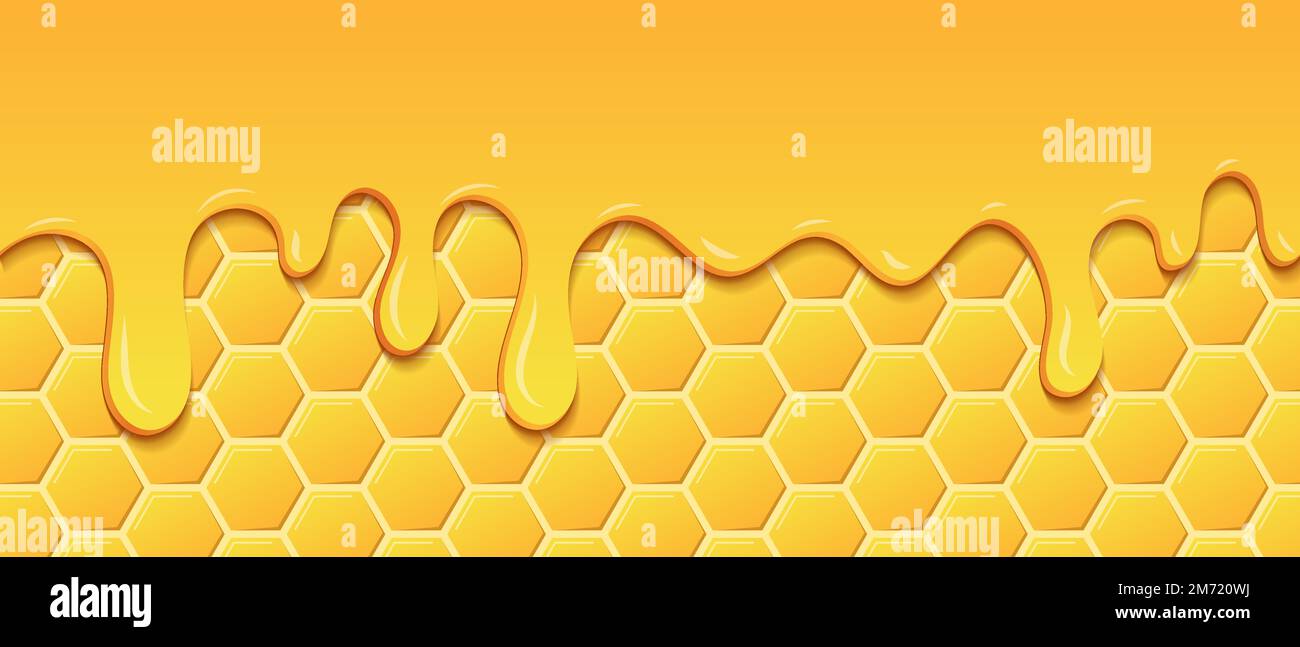 Yellow pattern with honeycomb and honey drips. Dripping honey seamless ...