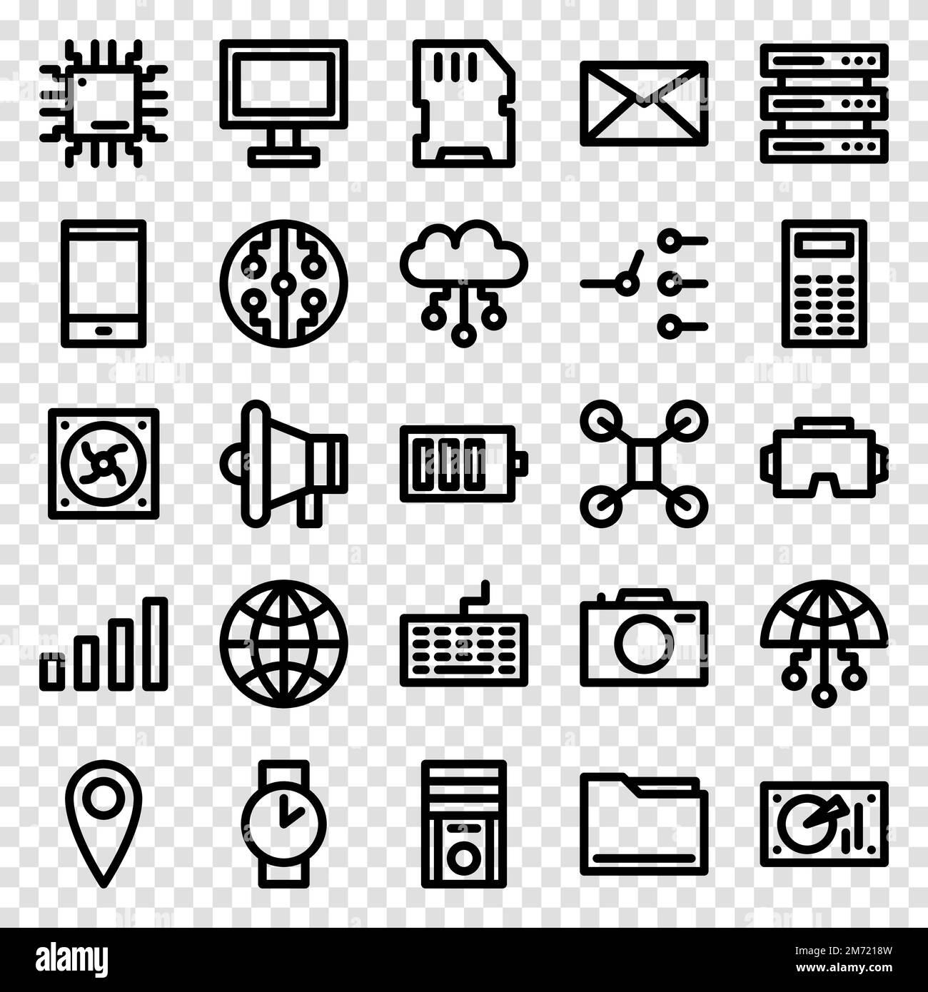Set of 25 device and technology web icons in line style. Industry 4.0 concept factory of the ...