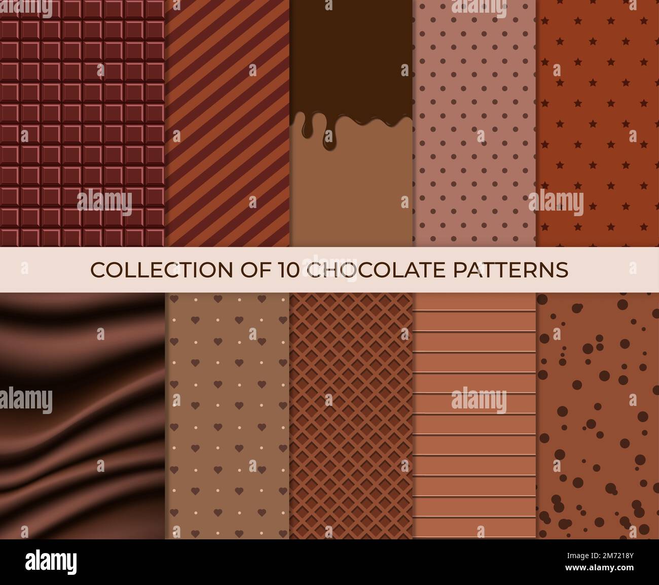 Chocolate patterns. Set of bright food cards. Set of chocolate and ...
