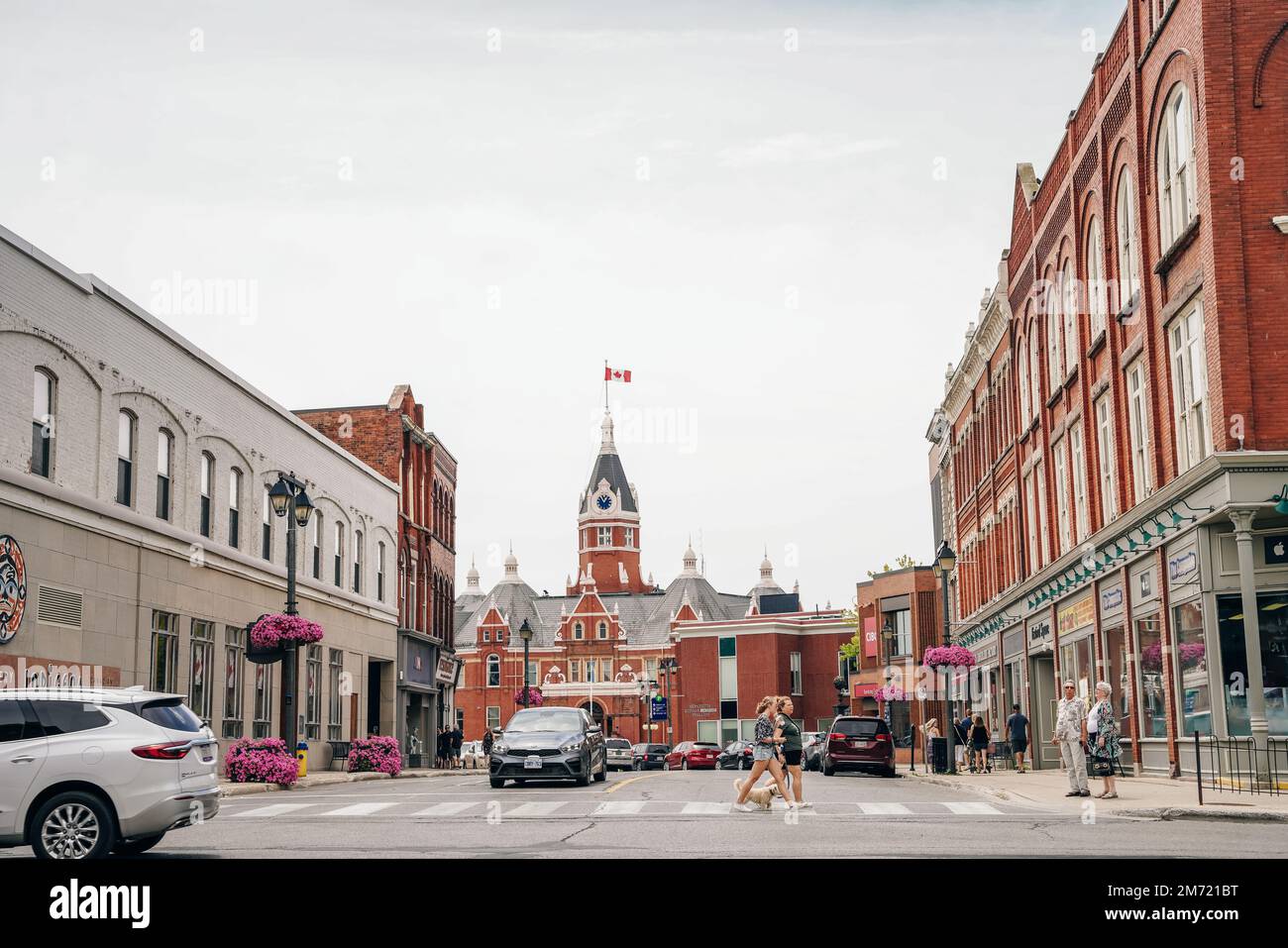 Red brick city hall with a clock tower in the scenic historic center in ...