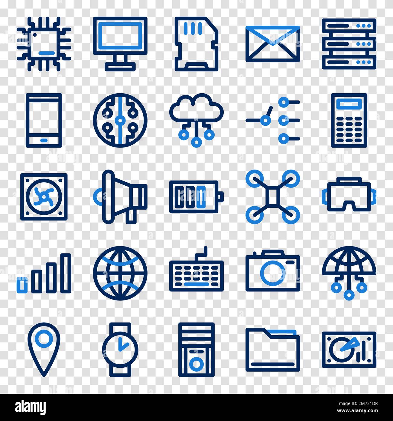 Set of 25 device and technology web icons in line style. Industry 4.0 ...