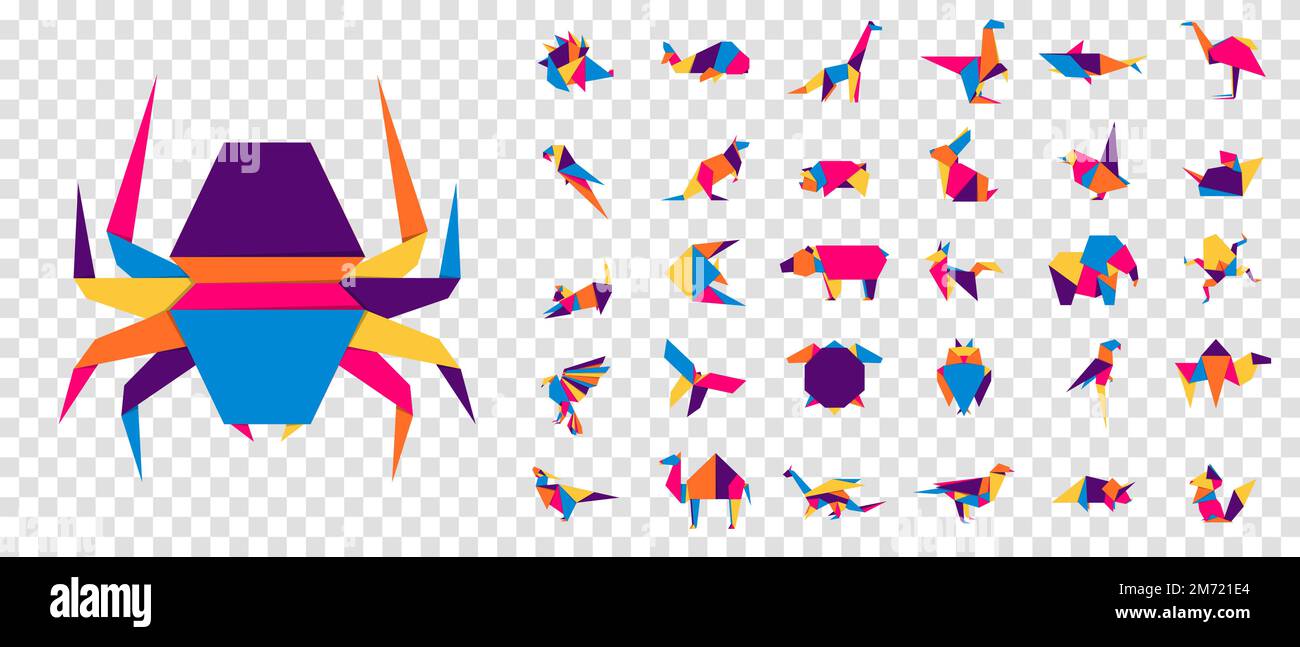 Colorful origami animals. Abstract polygon animals. Folded paper shapes ...