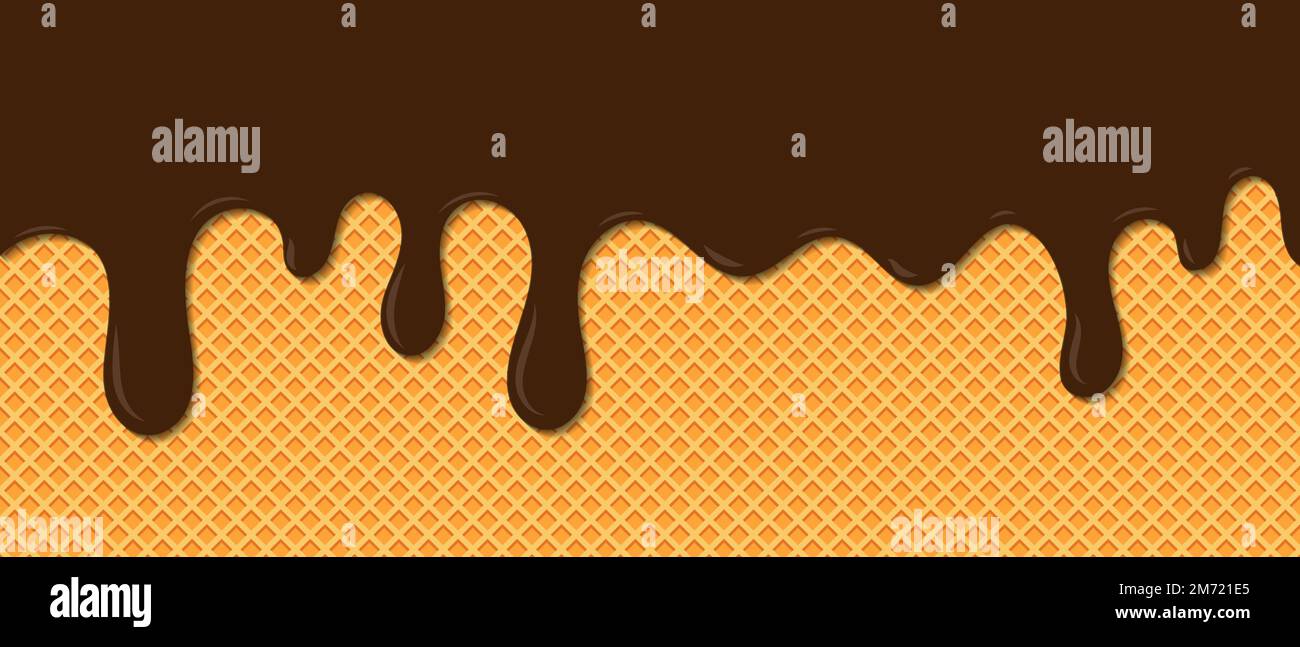 Chocolate ice cream melted on waffle background. Сream melted on waffle ...