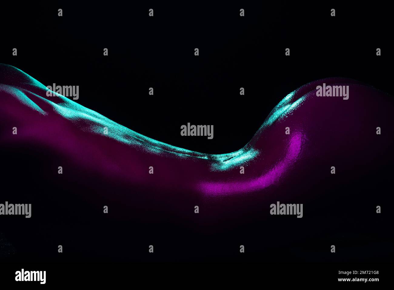 Sexy Wet Ass Woman In Drops In Neon Light Naked Nude Female Body With