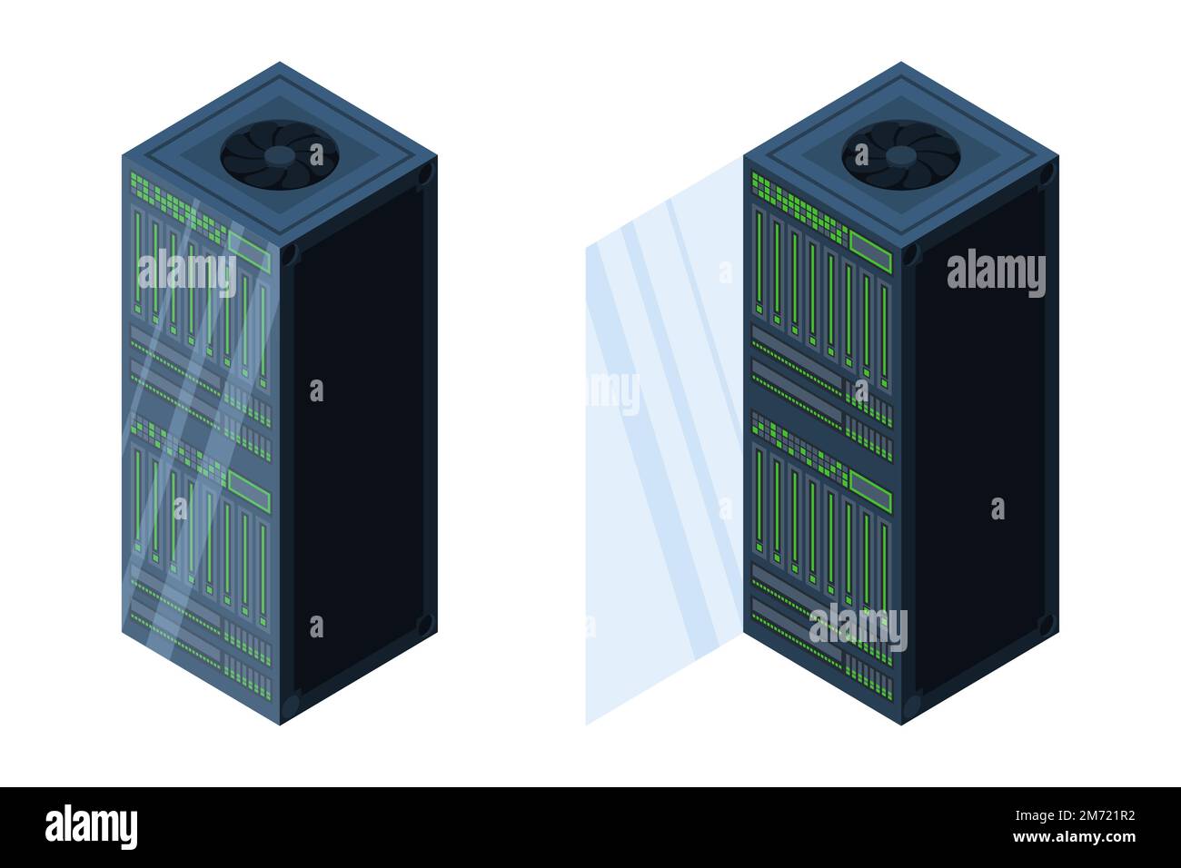 Isometric servers. Data storages. 3D computer equipment. Storage ...