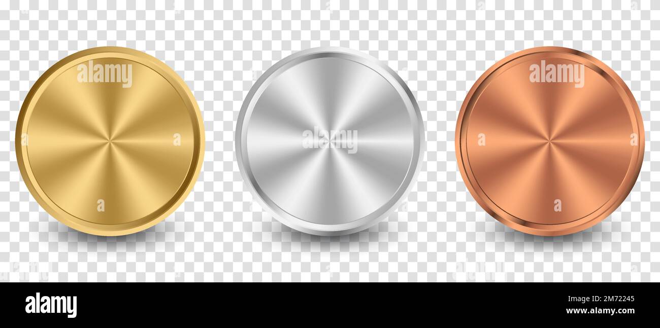 Collection of gold, silver, bronze radial metallic gradient. Plates ...