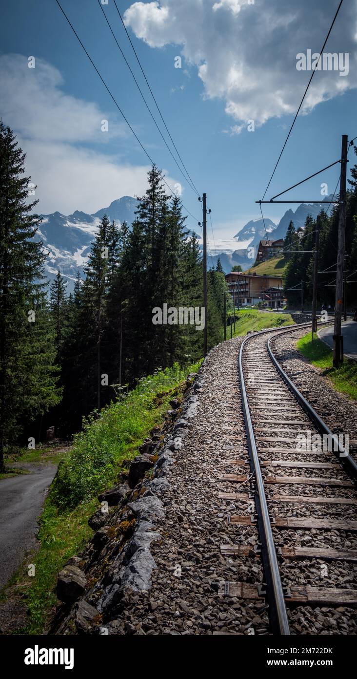 Railway tracks in the Swiss Alps Stock Photo - Alamy