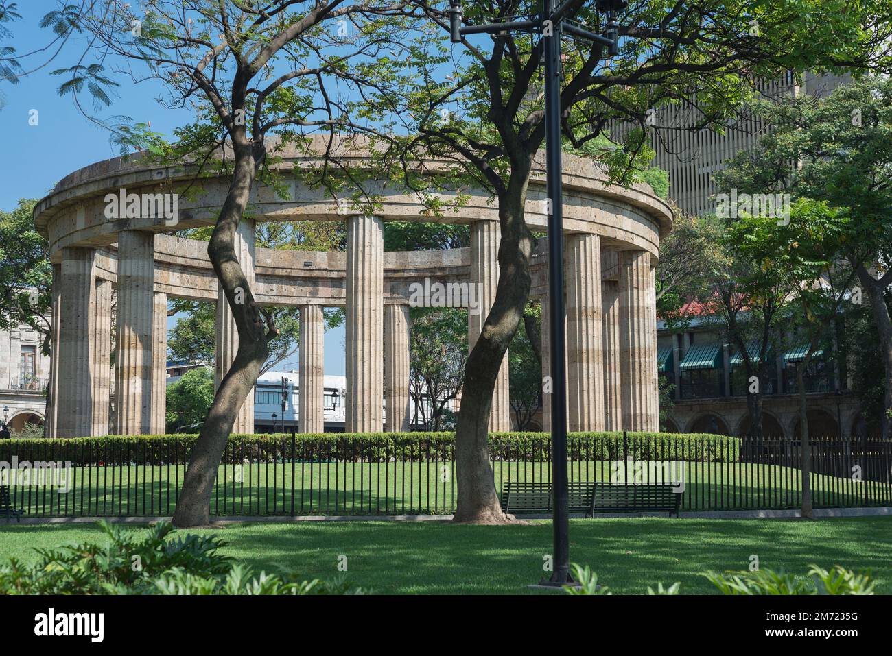 garden with trees and a plaza roundabout in Guadalajara, neoclassical ...