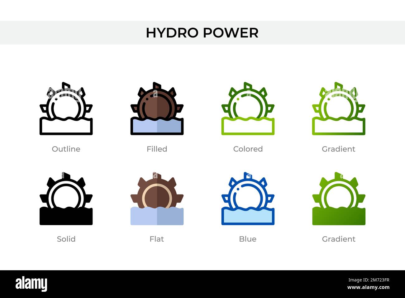 Hydro power icon in different style. Hydro power vector icons designed in outline, solid ...
