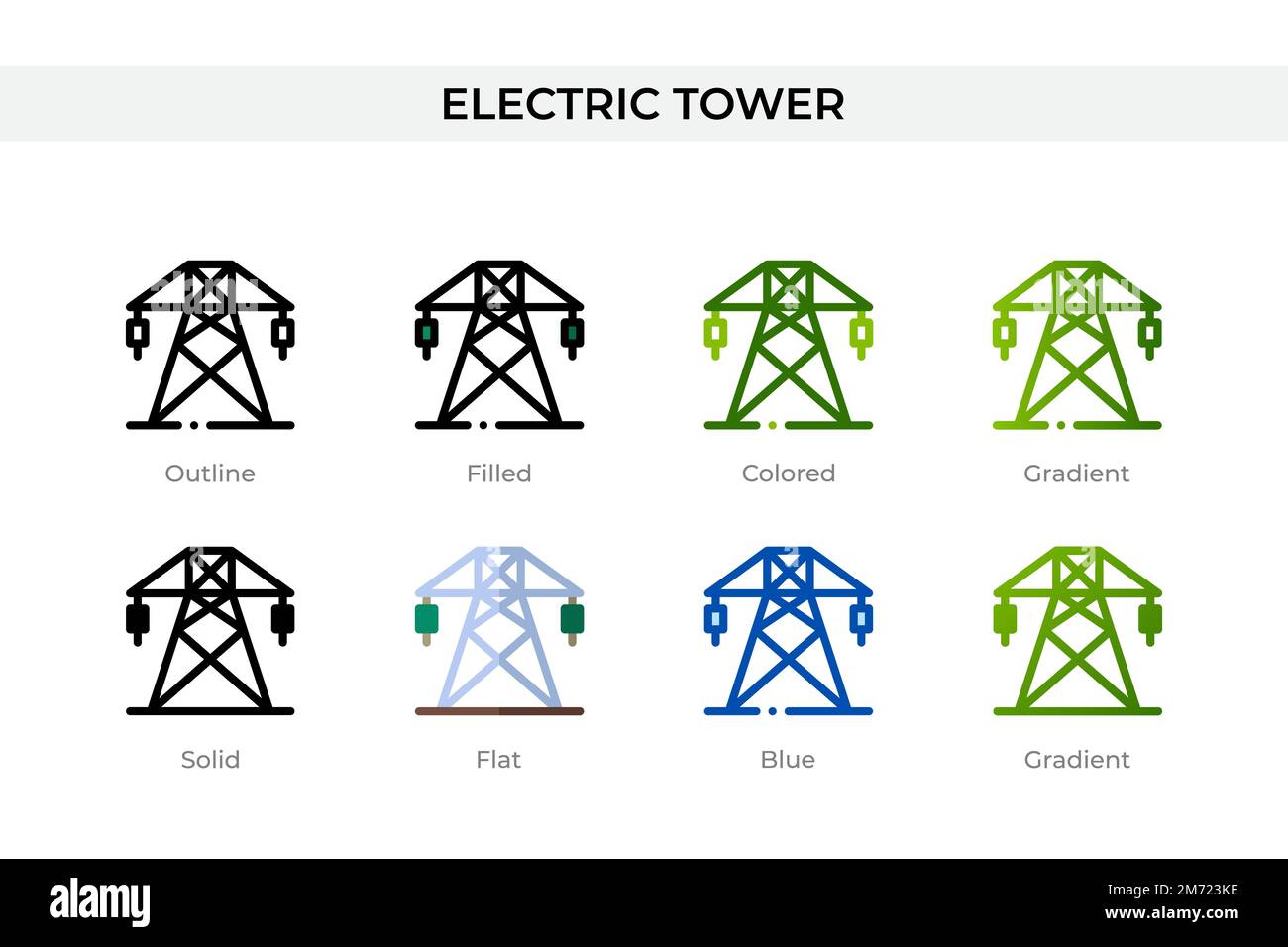 Electric tower icon in different style. Electric tower vector icons designed in outline, solid ...