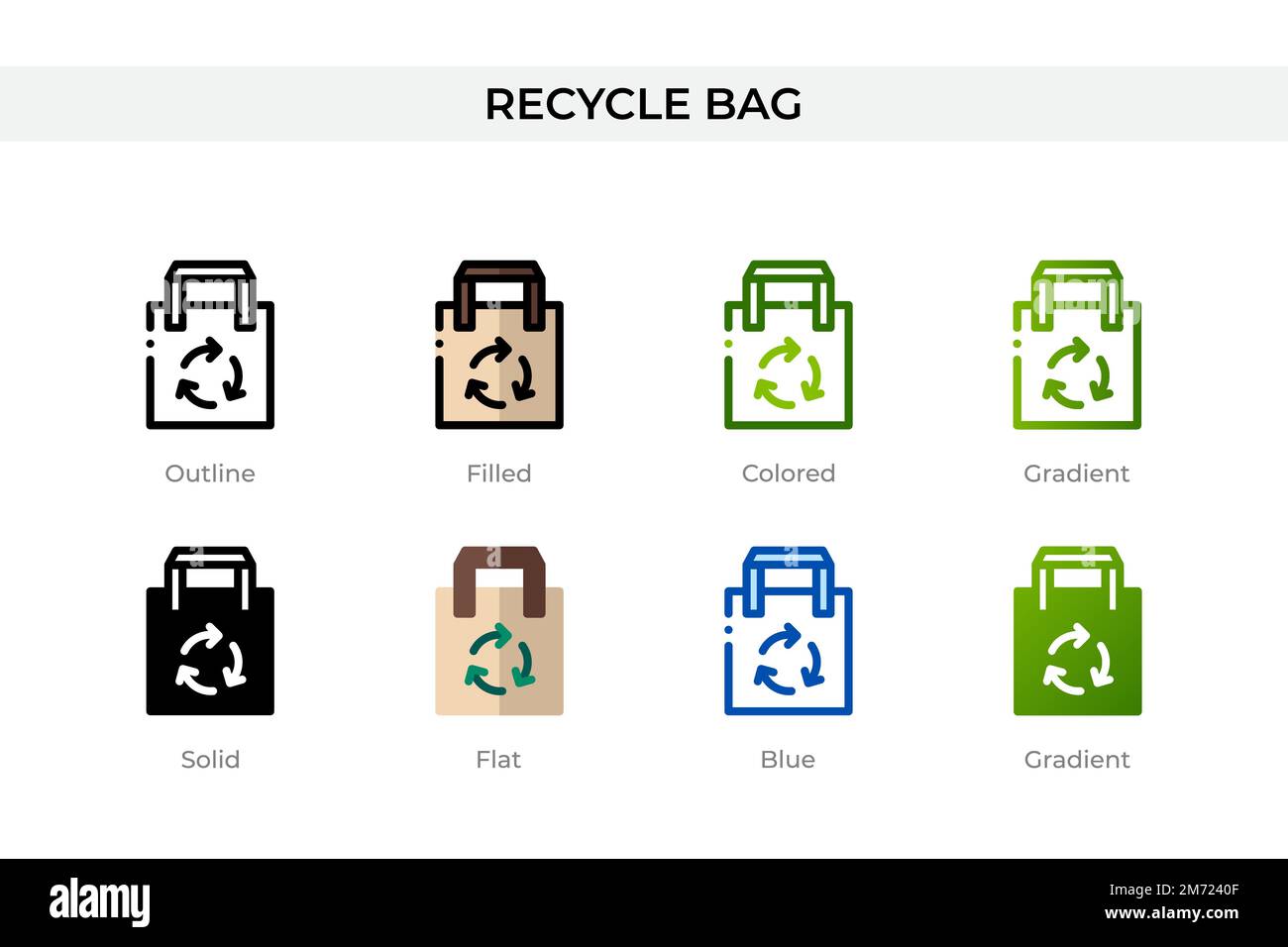Recycle bag icon in different style. Recycle bag vector icons designed in outline, solid ...